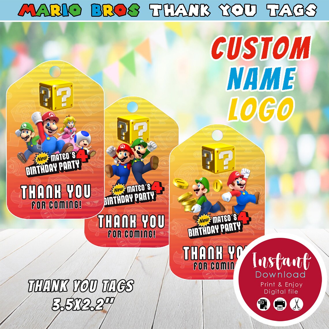 Super Mario Bros Favor Tags Mario Bros Thank You Tags Mario | Etsy Canada