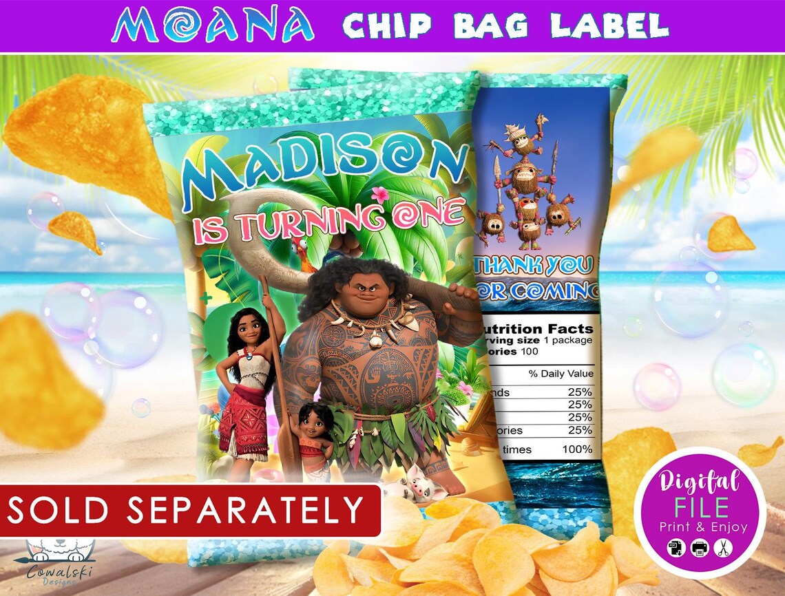 Moana Round Sticker, Birthday Party Favor Tags, Moana 3.5 Inch Circle ...