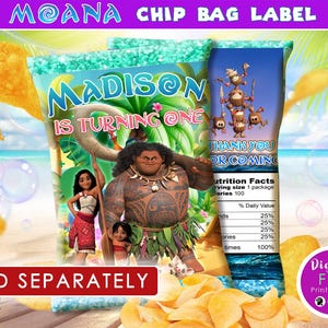 Moana Round Sticker, Birthday Party Favor Tags, Moana 3.5 Inch Circle ...