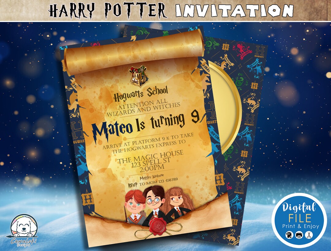 Wizard Birthday Invitation, Printable Wizard Party Invite, Witches ...