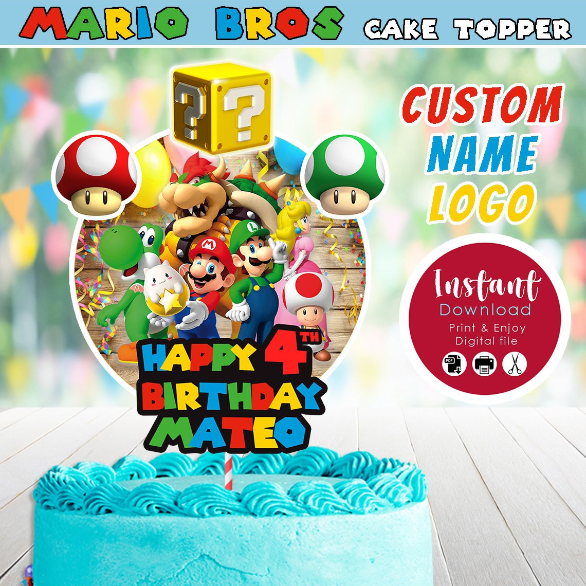 Super Mario Bros Cake Topper DIGITAL Mario Bros Cake Topper - Etsy ...