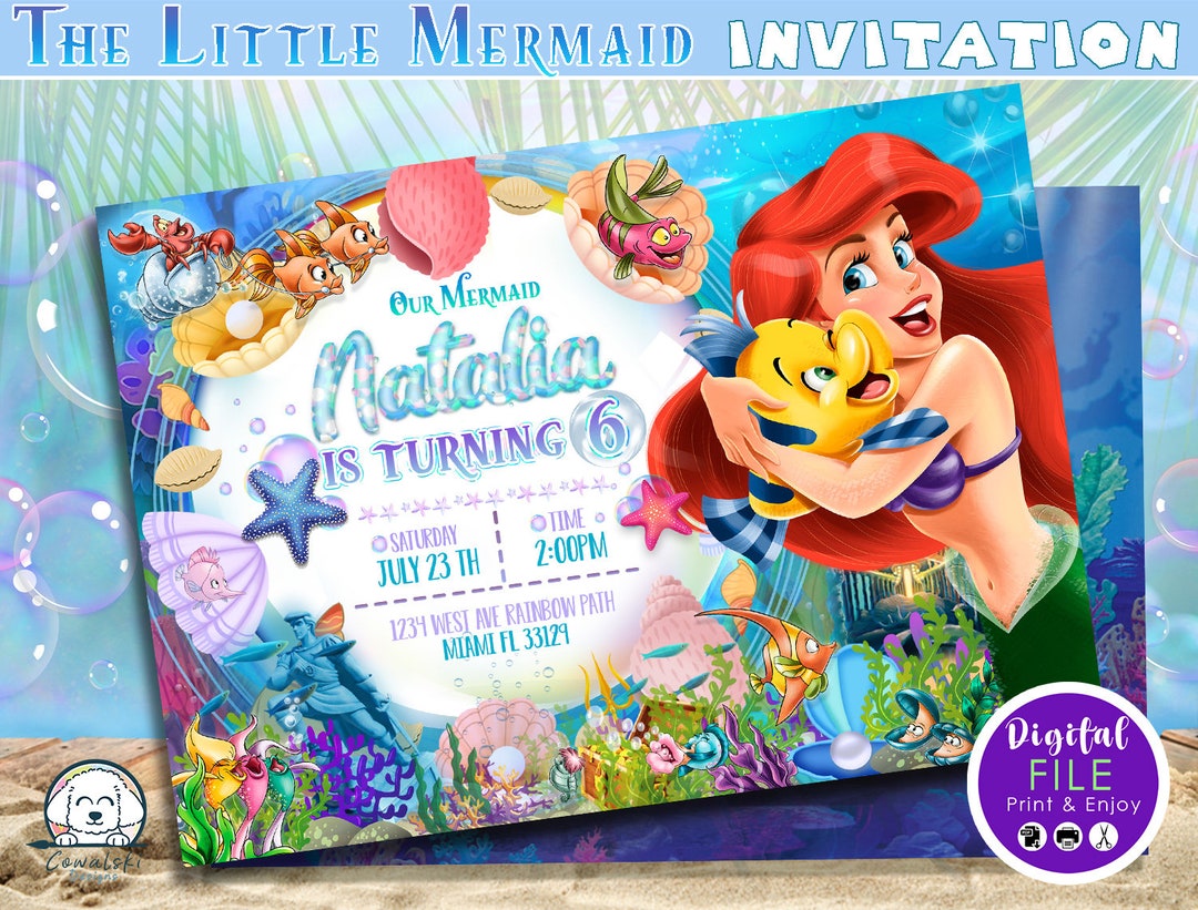 Little Mermaid Digital Invitation, Little Mermaid Birthday Invitation ...