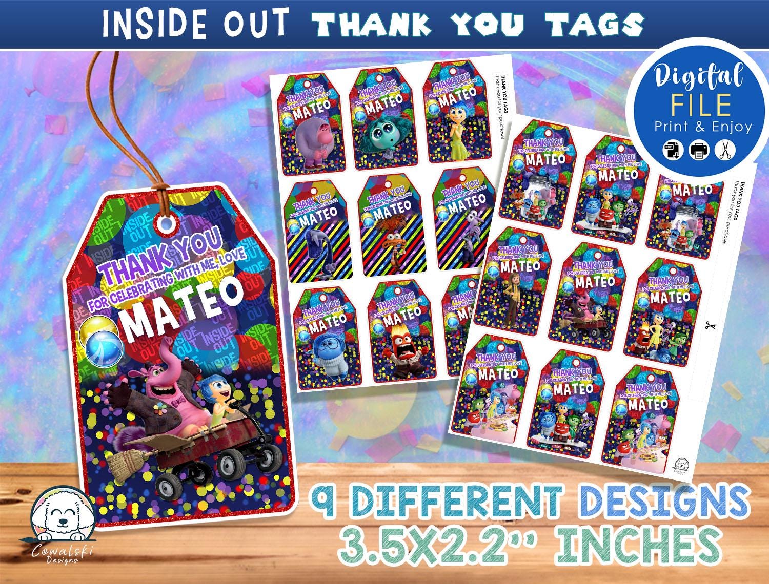 Inside Out Favor Tags, Inside Out Decoration, Thank You Tags Party ...
