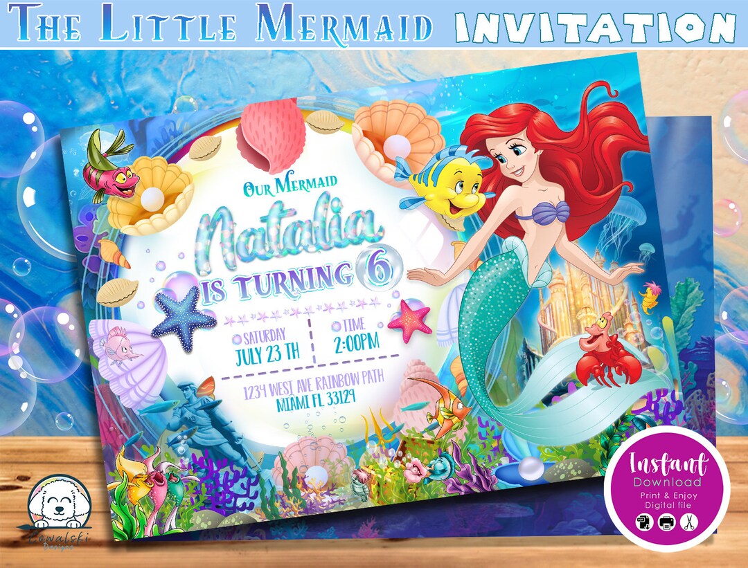 Little Mermaid Digital Invitation, Little Mermaid Birthday Invitation ...
