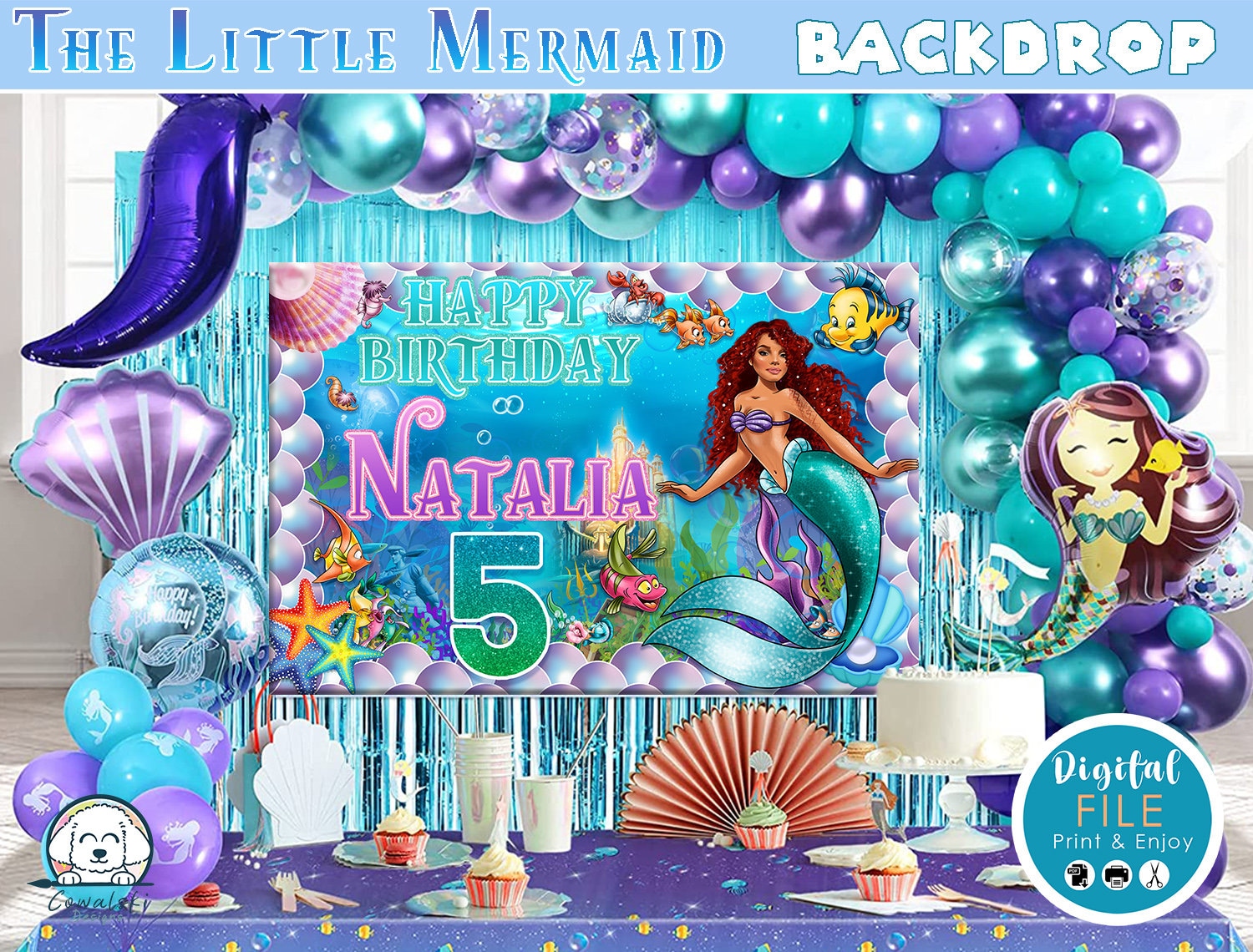 Little Mermaid Personalized Birthday Backdrop, Little Mermaid Birthday ...