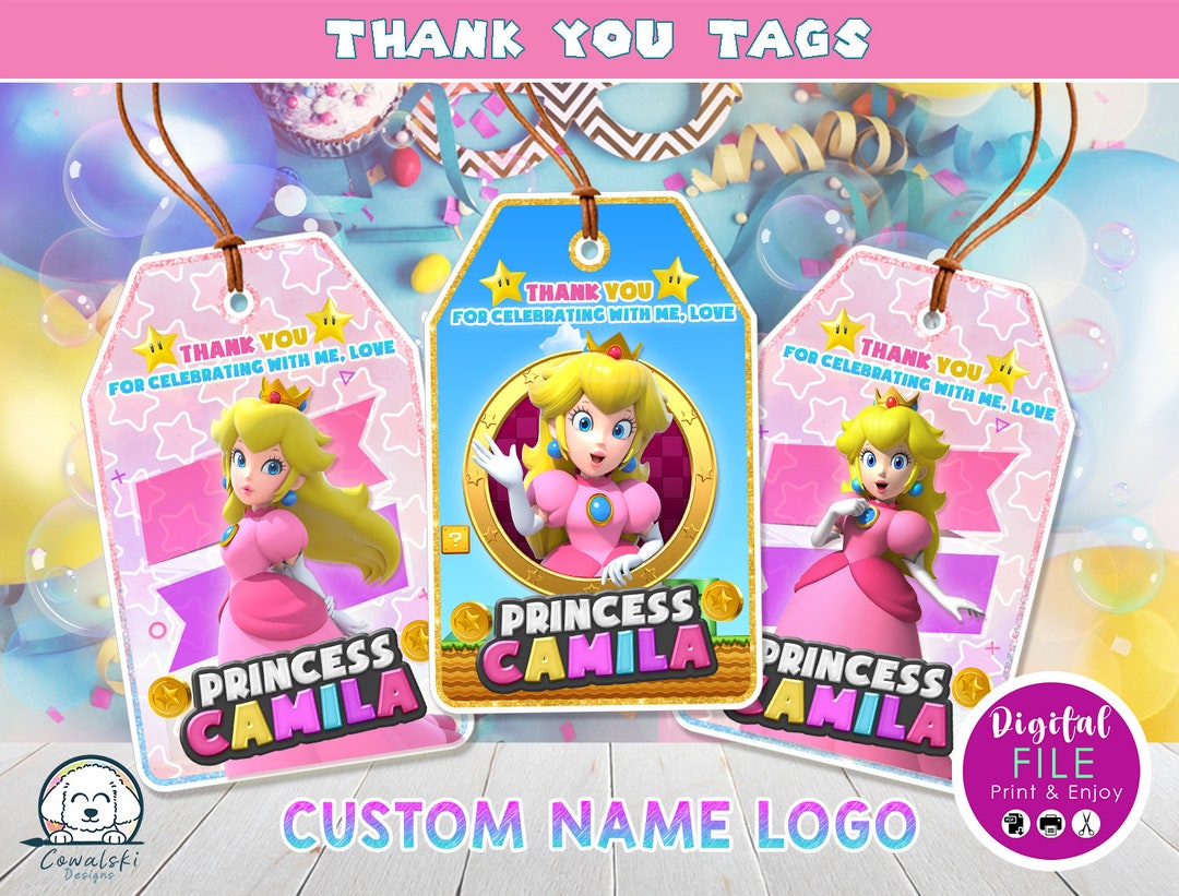 Princess Peach Favor Tags, Princess Peach Thank You Tags, Princess ...