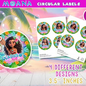Moana Birthday Party Favor Stickers, 3.5 Inch Circle (digital) - Etsy