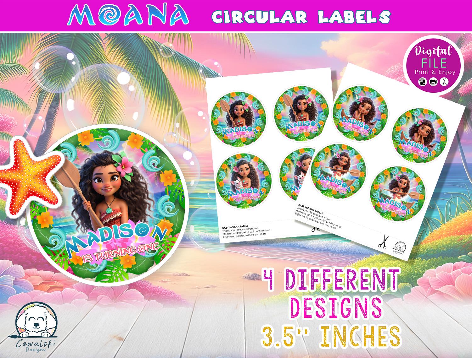 Moana Birthday Party Favor Stickers, 3.5 Inch Circle (digital) - Etsy
