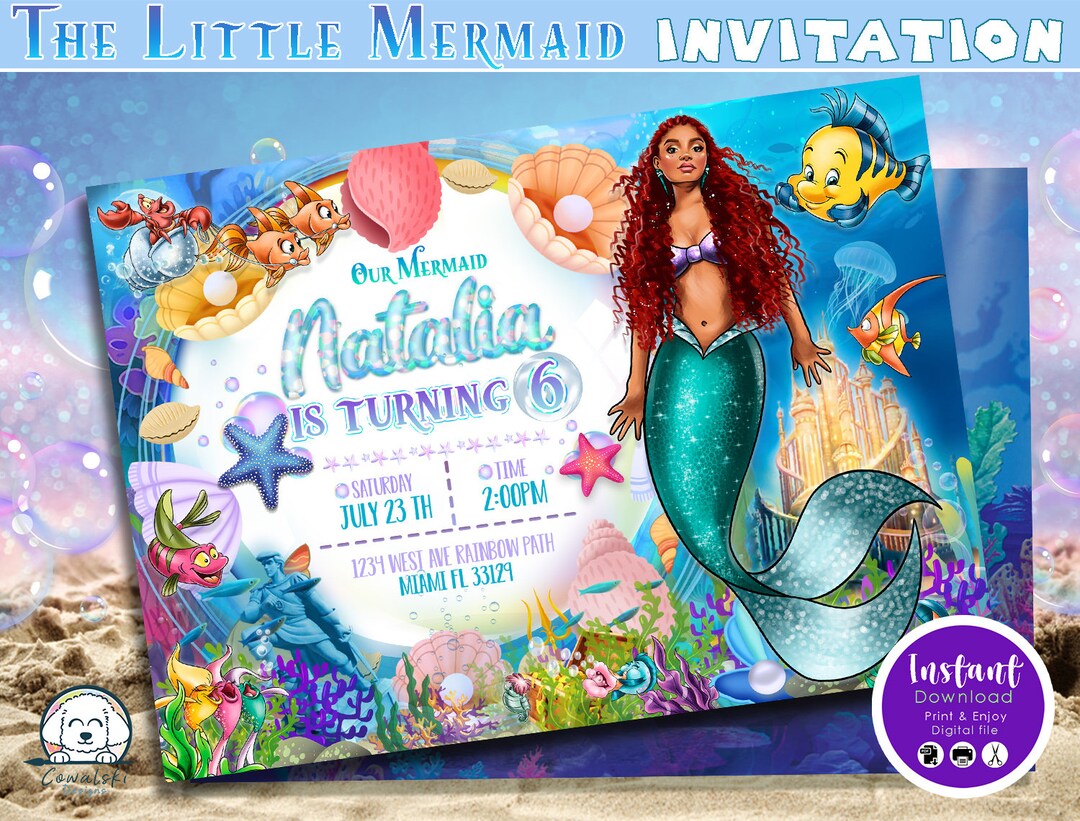 Little Mermaid Digital Invitation, Little Mermaid Birthday Invitation ...