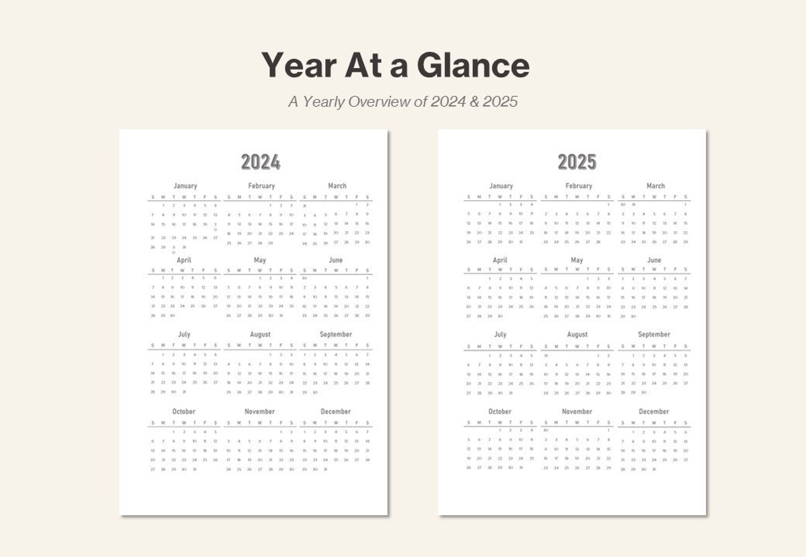 2024-2025 Calendar, Printable Monthly Calendar & Year at a Glance ...