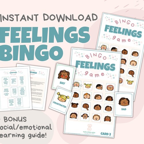 Feelings Bingo Game for Kids PRINTABLE PDF Emotions Cards - Etsy