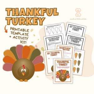 Thankful Turkey Printable Activity Kit PDF With Thanksgiving Gratitude ...