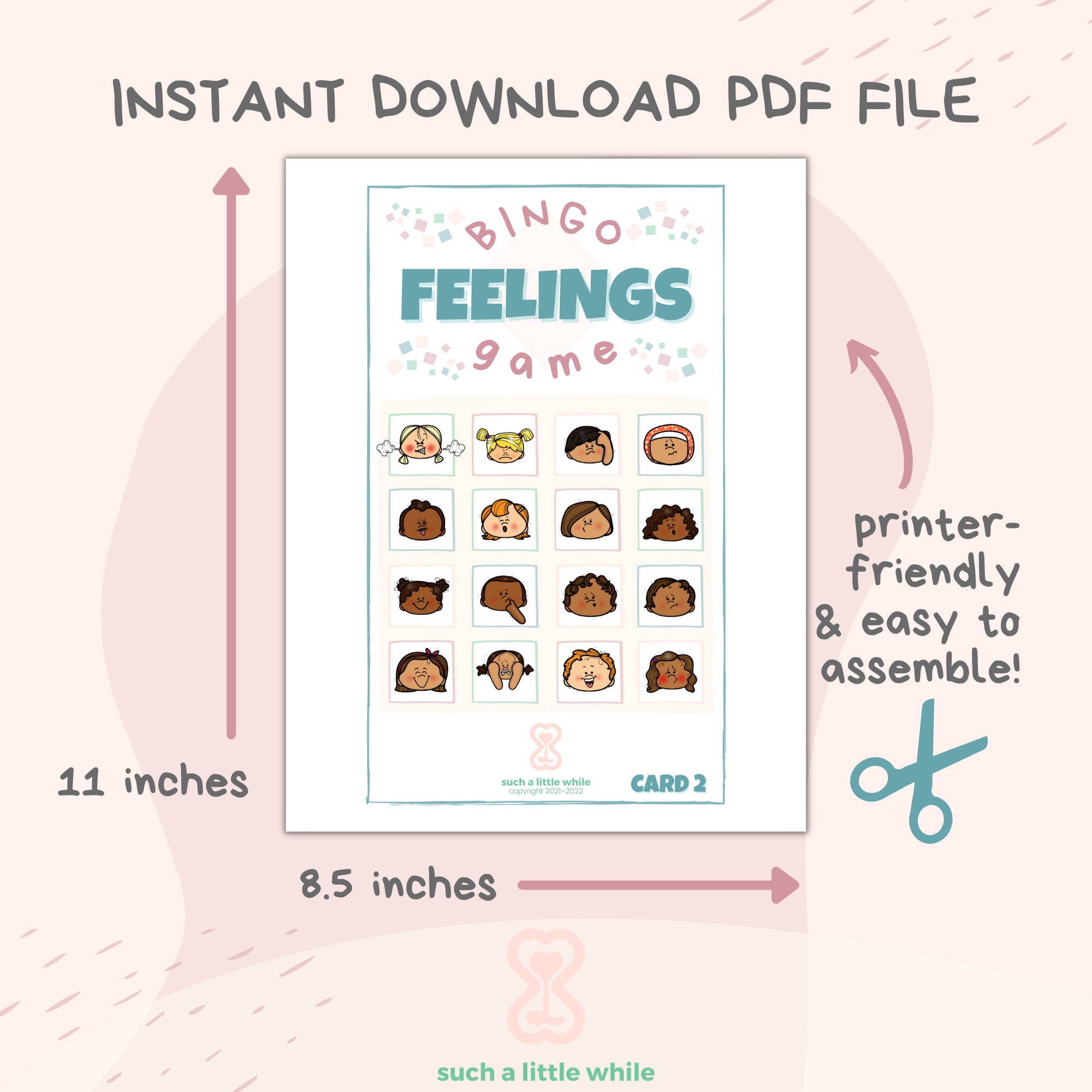 Feelings Bingo Game for Kids | PRINTABLE PDF Emotions Cards | Mental ...