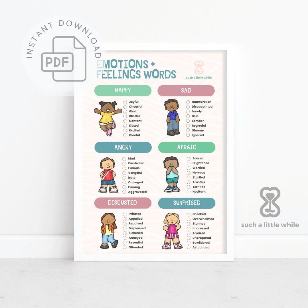 List of Emotions for Kids PDF Printable List of Primary - Etsy