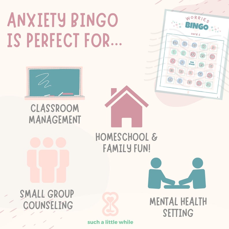 Anxiety BINGO Worry Game for Kids PDF | Worry Activities for Elementary ...