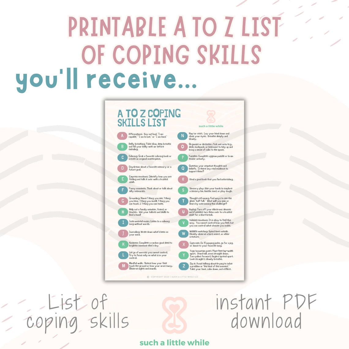 A-Z List of Coping Skills for Kids PDF | Printable Abcs of Coping ...