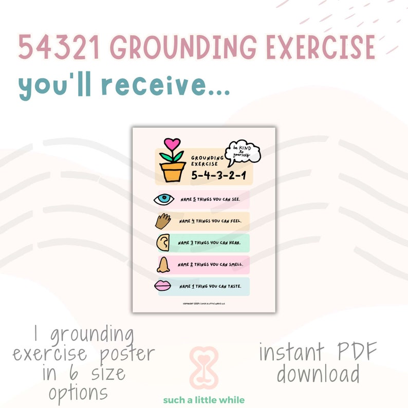 54321 Grounding PDF Exercise for Kids Poster | 5 Senses Grounding ...