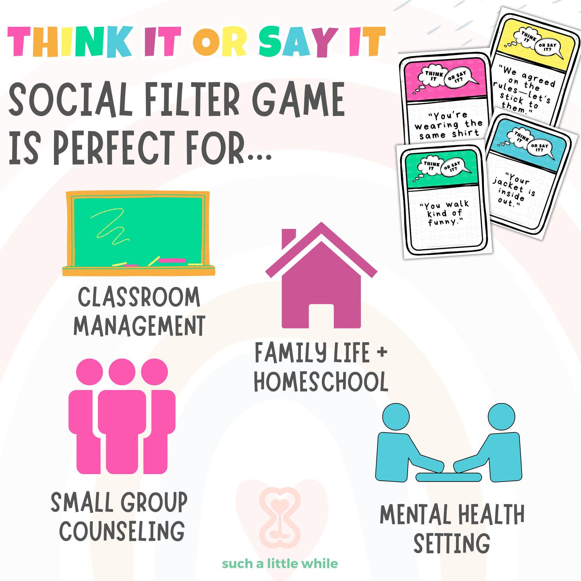 Think It or Say It Social Filter Activity & Kids Game PDF (50 ...