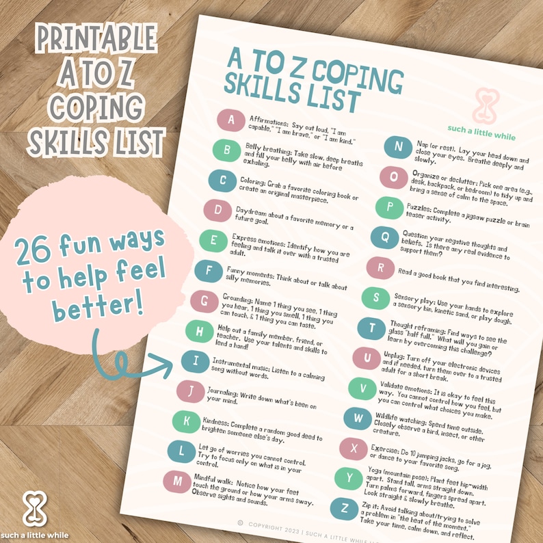 A-Z List of Coping Skills for Kids PDF | Printable Abcs of Coping ...