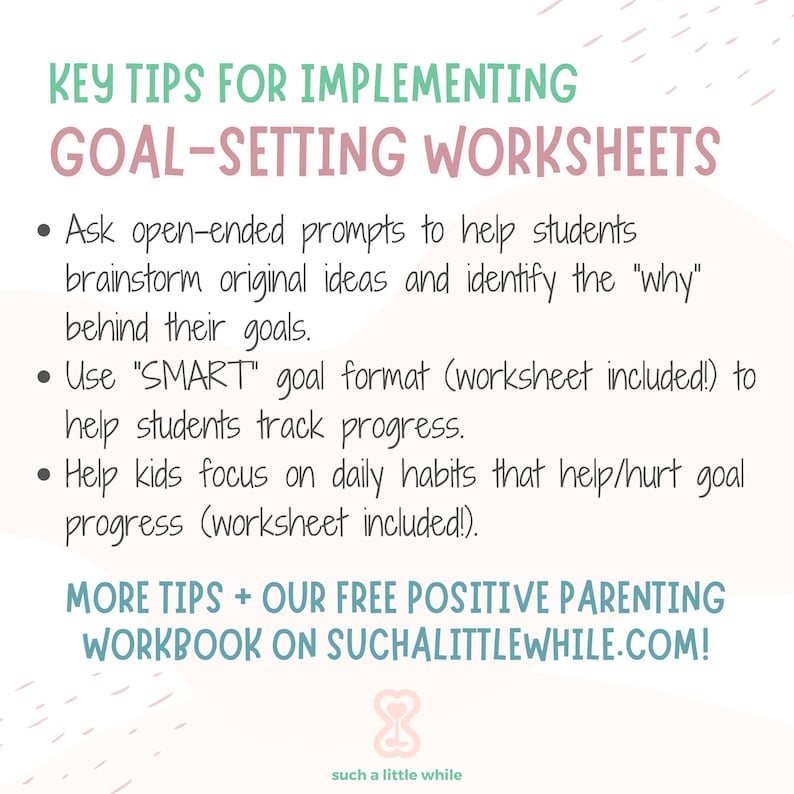 Goal Setting Worksheets for Students PDF Printable | for Elementary ...