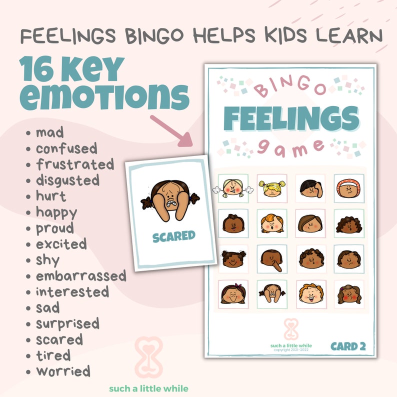 Feelings Bingo Game for Kids | PRINTABLE PDF Emotions Cards | Mental ...
