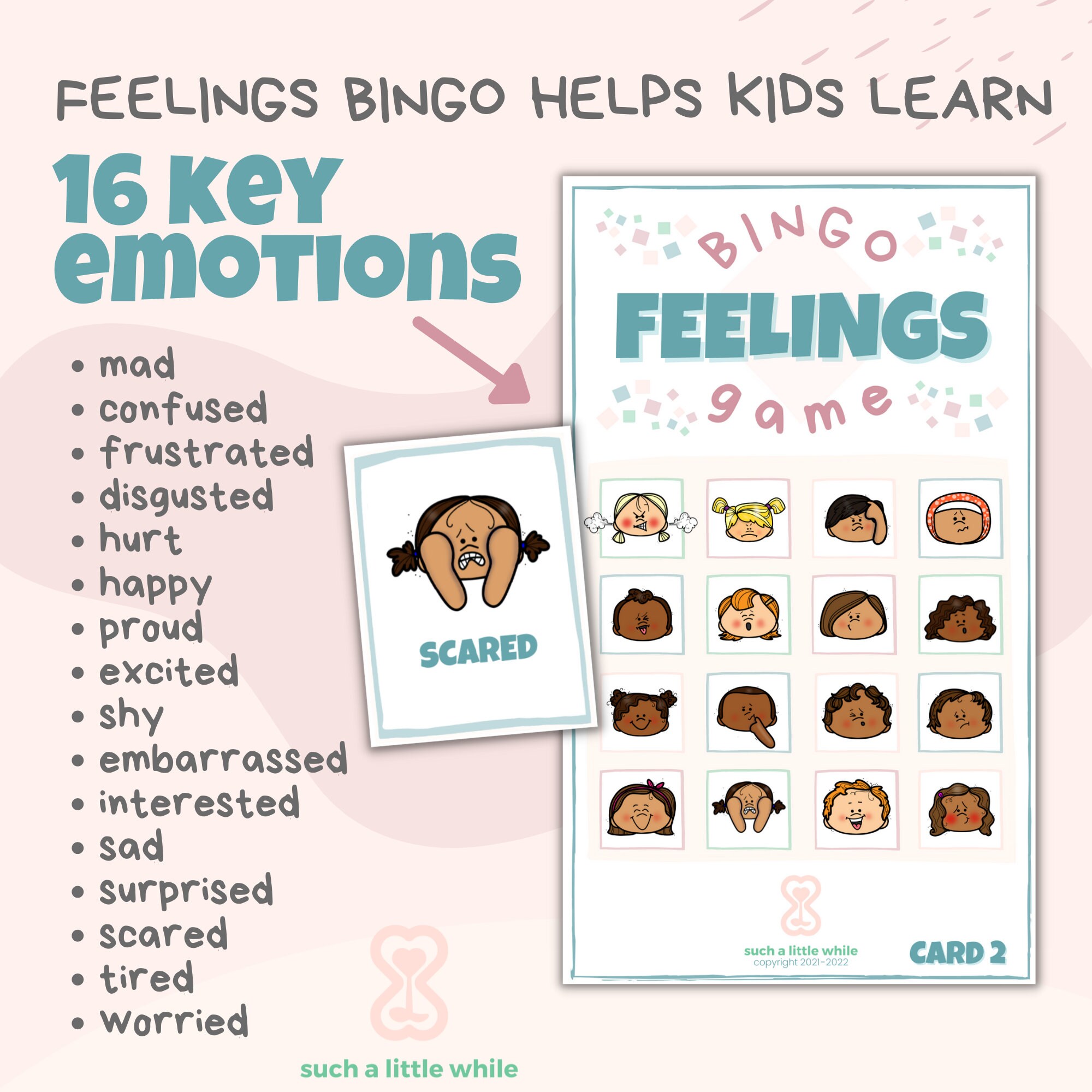 Feelings Bingo Game for Kids | PRINTABLE PDF Emotions Cards | Mental ...