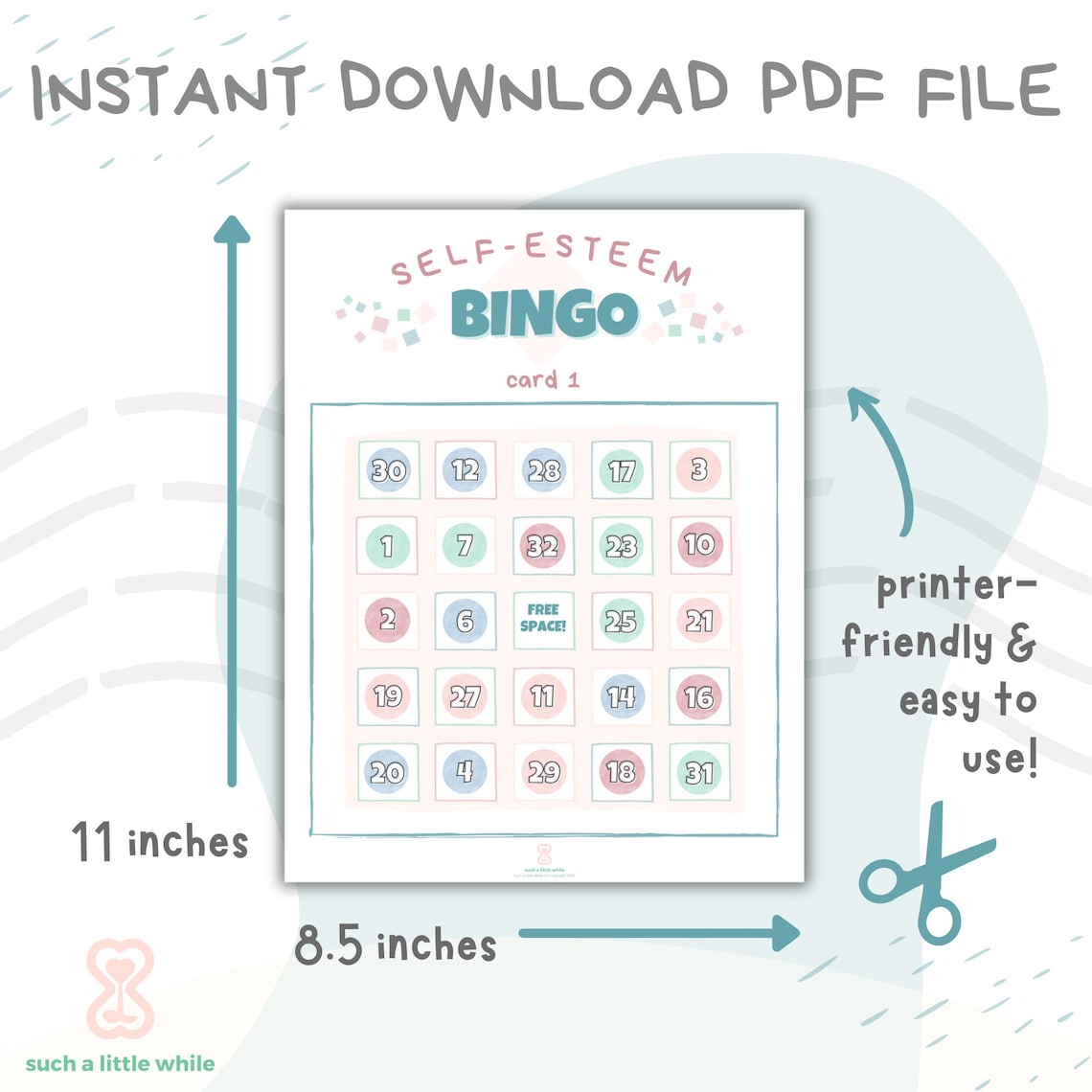 Self-esteem Bingo Game Printable PDF for Elementary & Middle School SEL ...