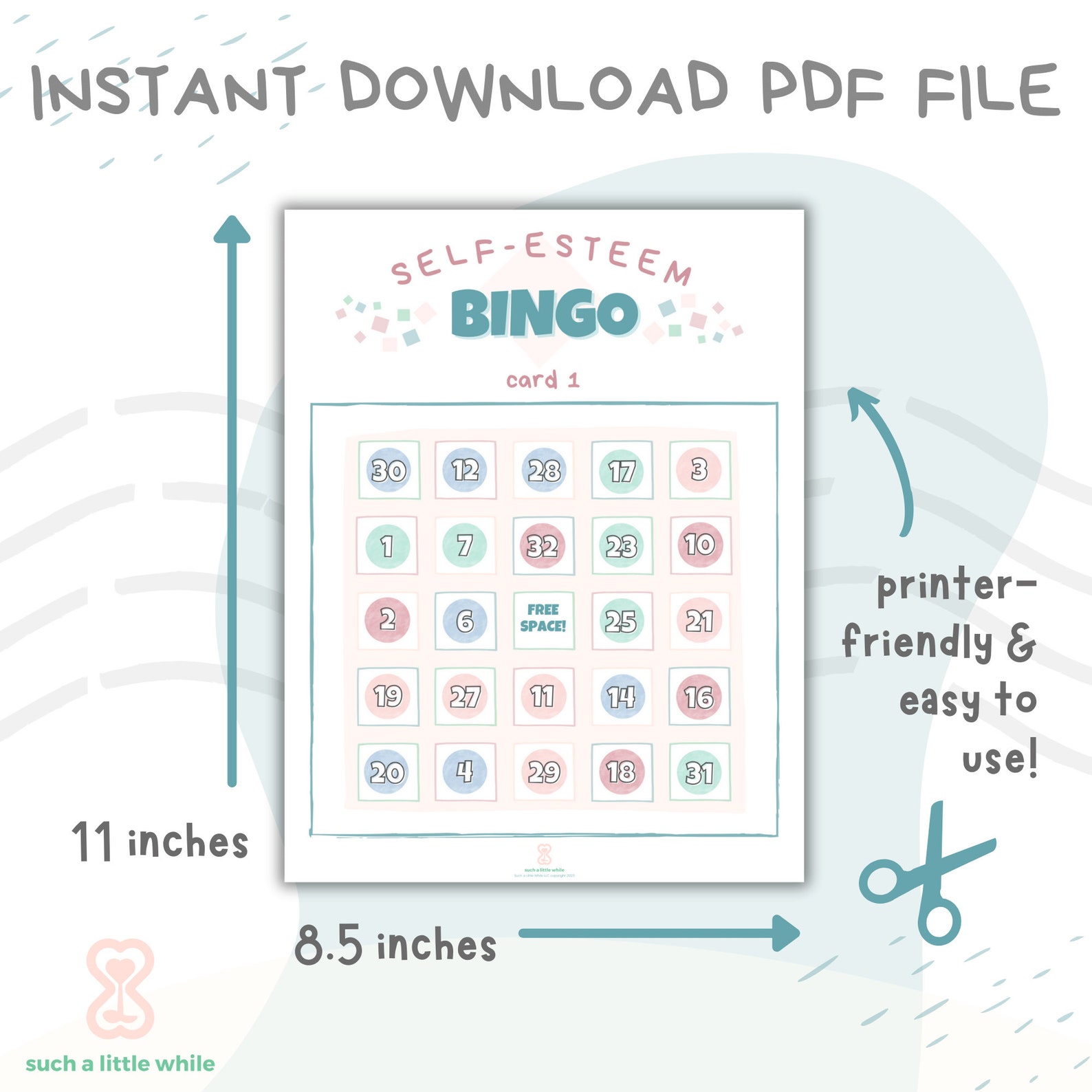 Self-esteem Bingo Game Printable PDF for Elementary & Middle School ...