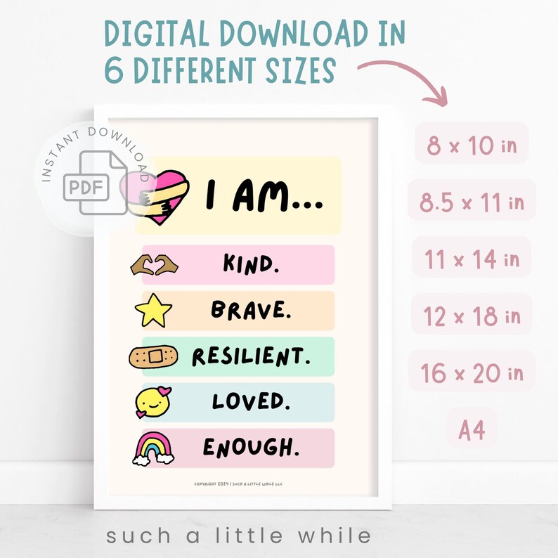 I Am… Positive Affirmations Poster for Kids PDF | Self-love ...
