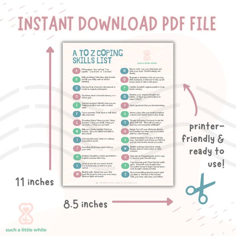 A-Z List of Coping Skills for Kids PDF | Printable Abcs of Coping ...