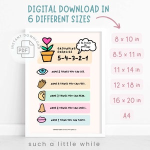 54321 Grounding PDF Exercise for Kids Poster | 5 Senses Grounding ...