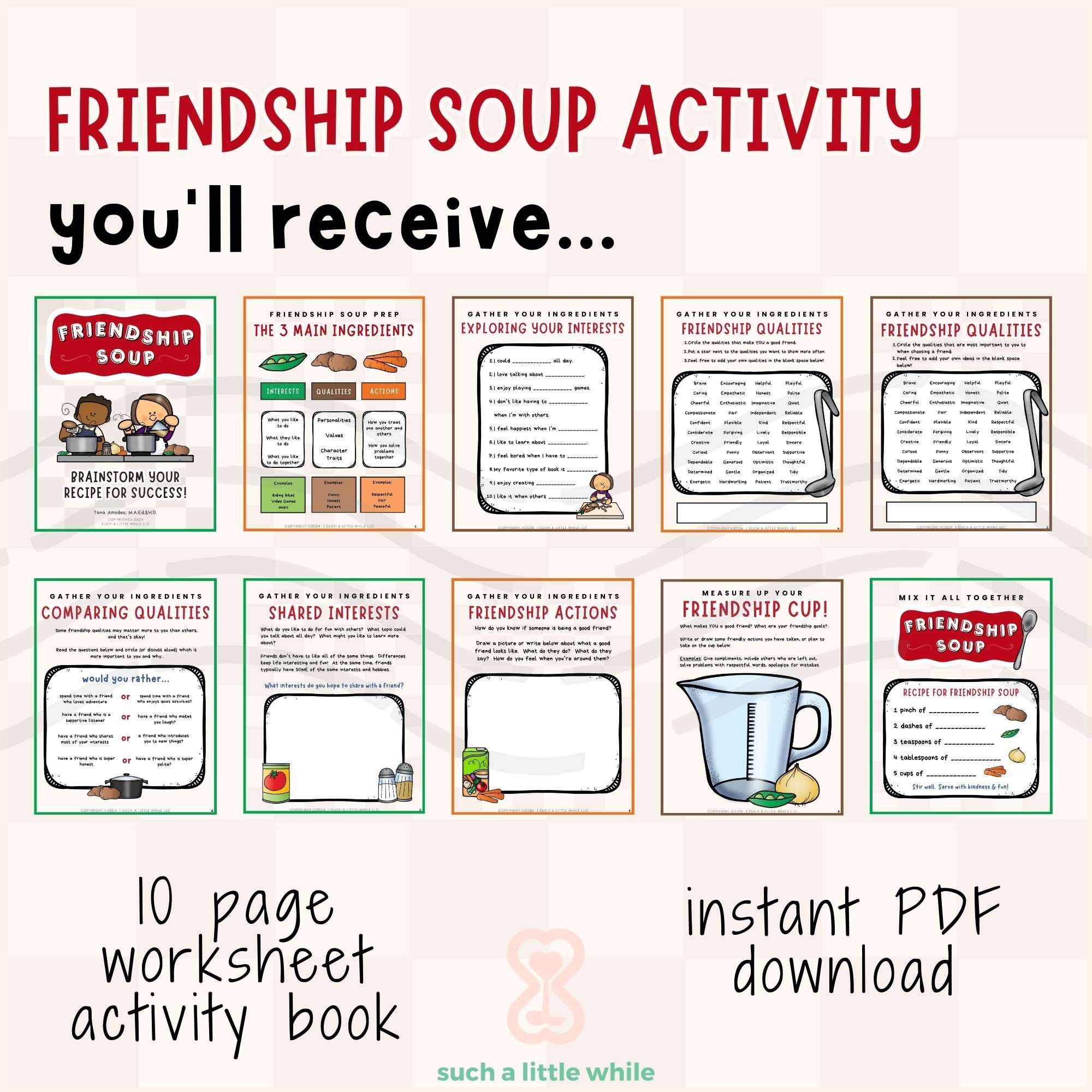 Friendship Soup Activity for Kids PDF Worksheets | Social Skills for ...