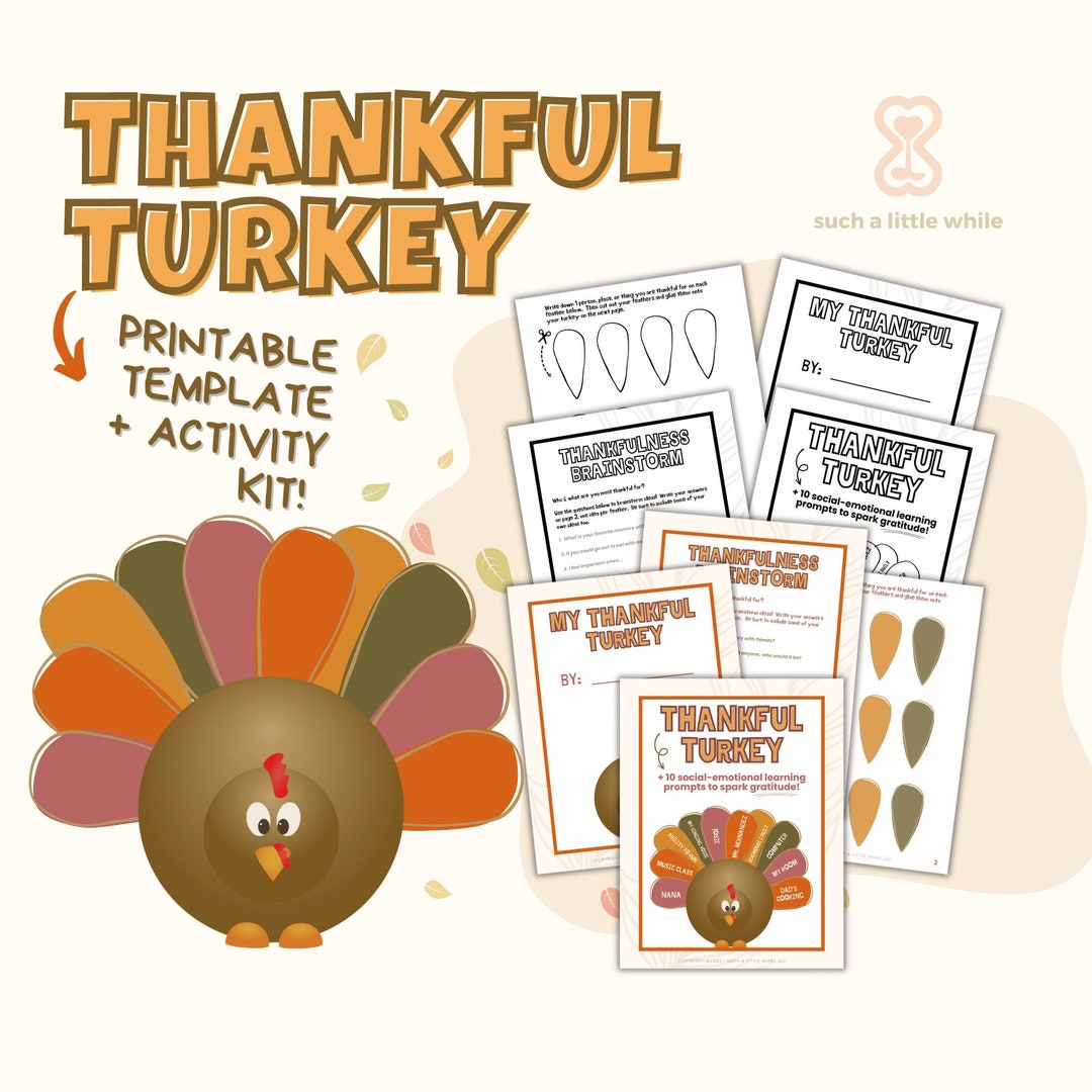 Thankful Turkey Printable Activity Kit PDF With Thanksgiving Gratitude ...