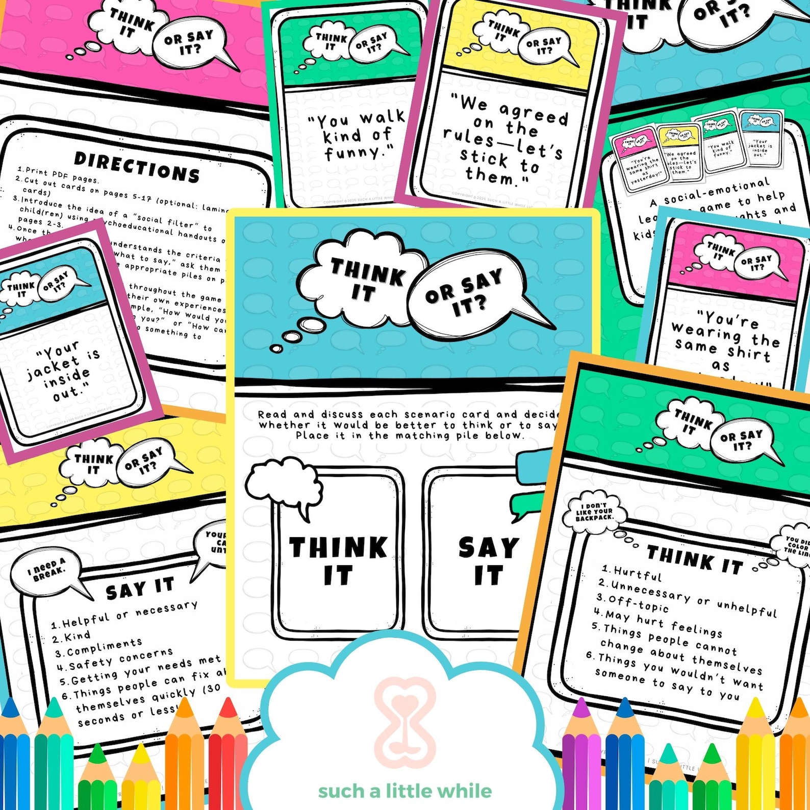 Think It or Say It Social Filter Activity & Kids Game PDF (50 ...