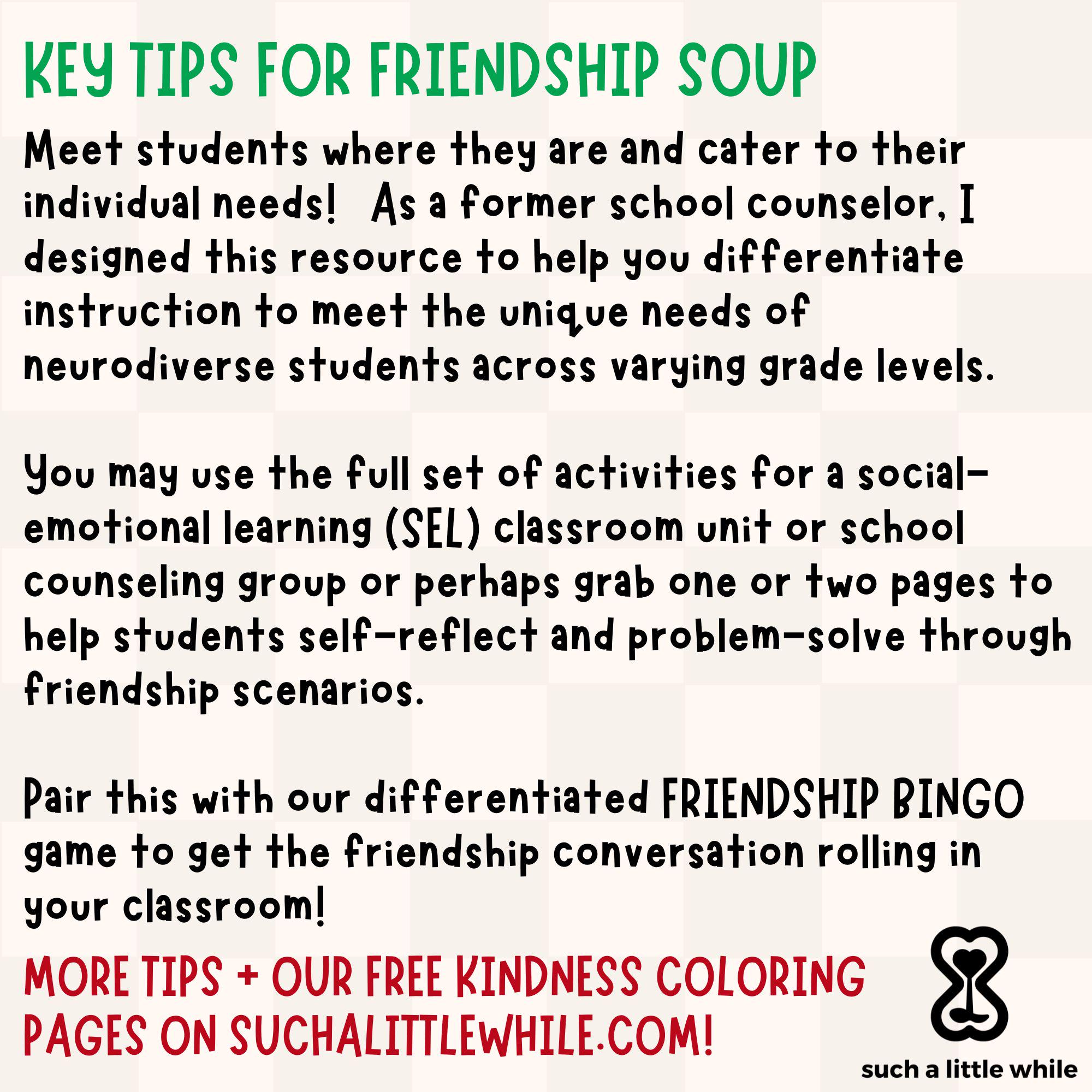 Friendship Soup Activity for Kids PDF Worksheets | Social Skills for ...