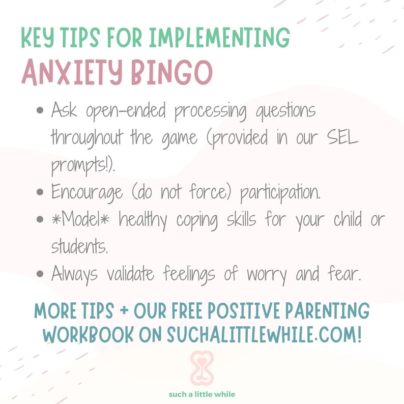 Anxiety BINGO Worry Game for Kids PDF | Worry Activities for Elementary ...