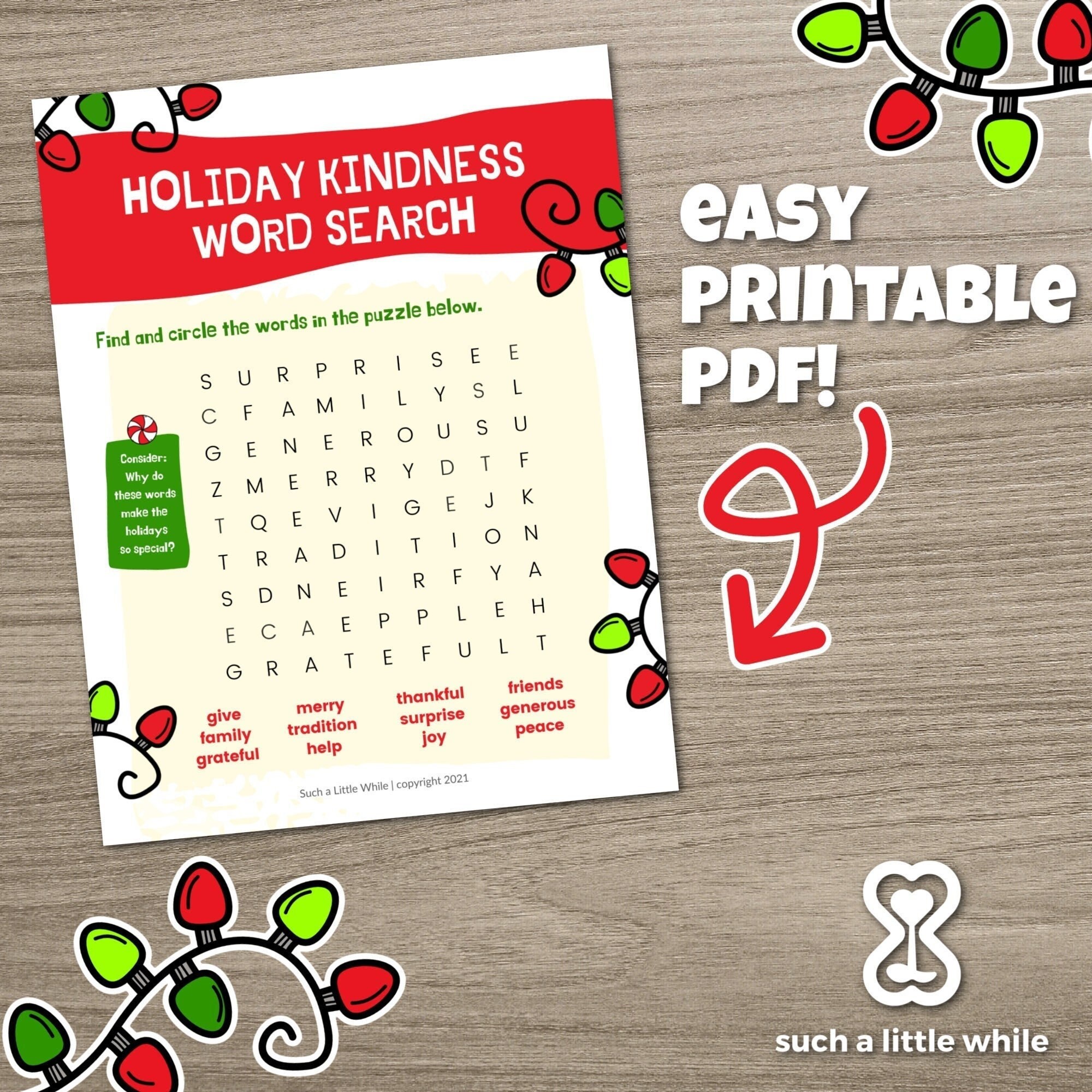Christmas Word Search for Kids Printable PDF Easy Holiday Word Search ...