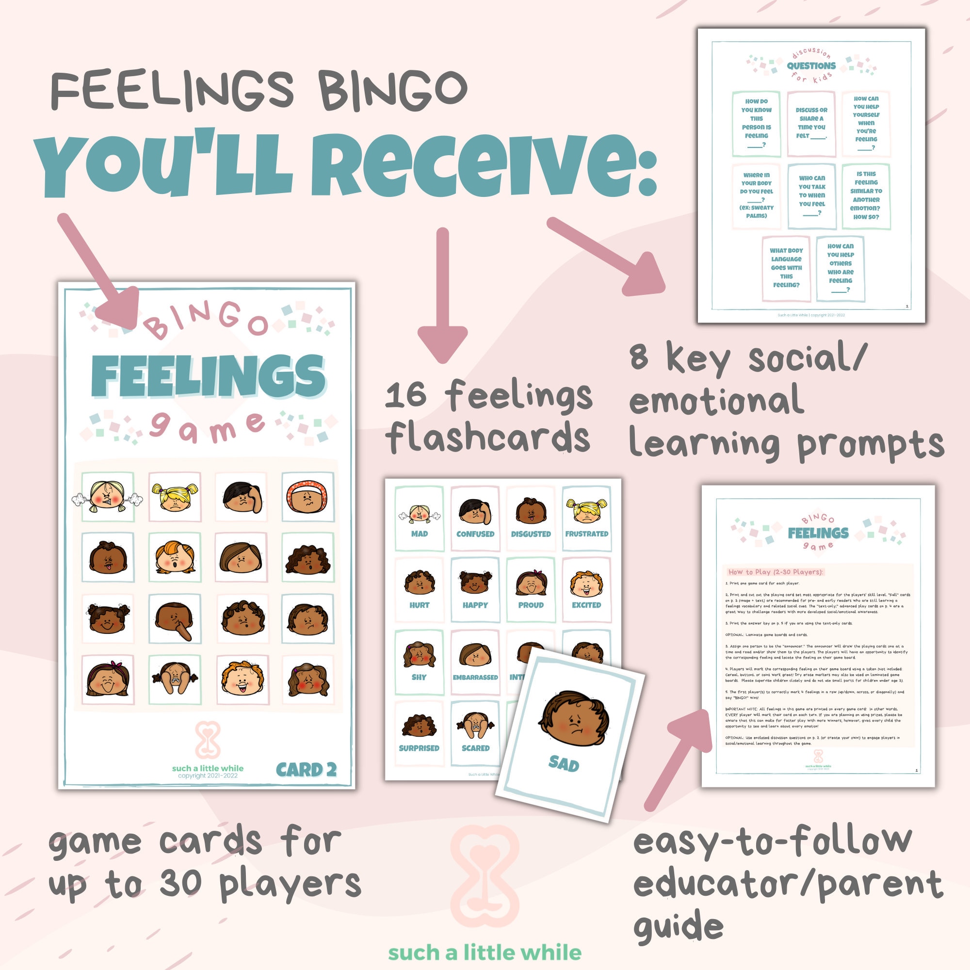 Feelings BINGO PDF Printable Emotions Bingo Cards Feelings Game for ...