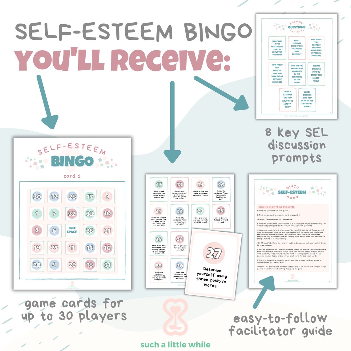 Self-esteem Bingo Game Printable PDF for Elementary & Middle School SEL ...