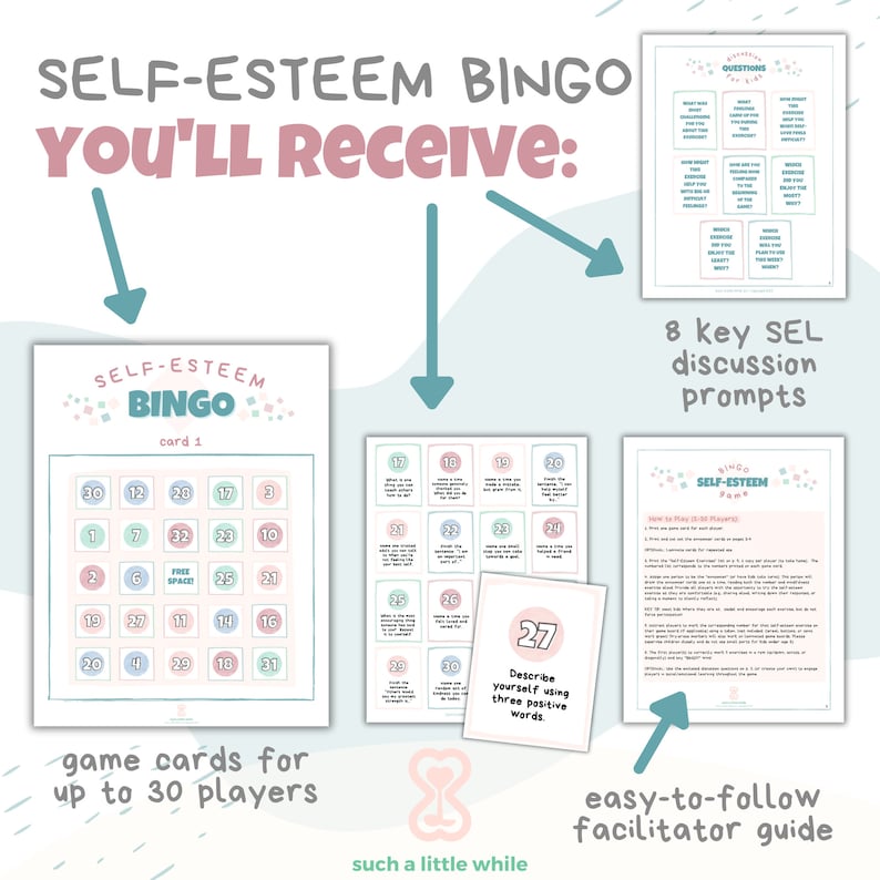 Self-esteem Bingo Game Printable PDF for Elementary & Middle School ...