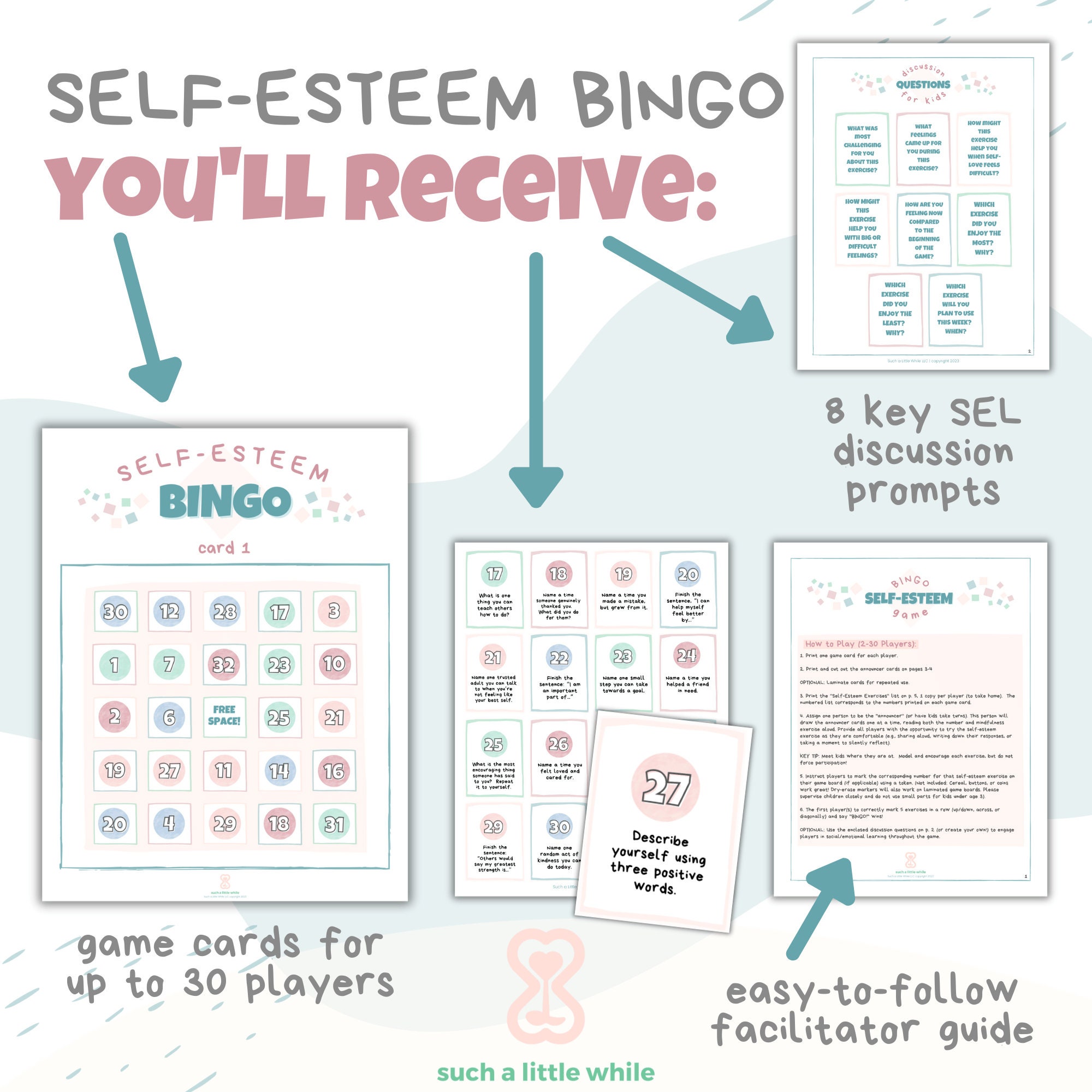 Self-esteem Bingo Game Printable PDF for Elementary & Middle School ...