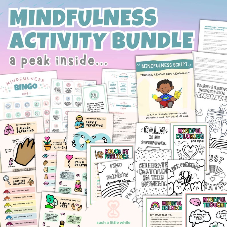 Mindfulness Activities for Kids Pdfs Bundle for Elementary & Middle ...