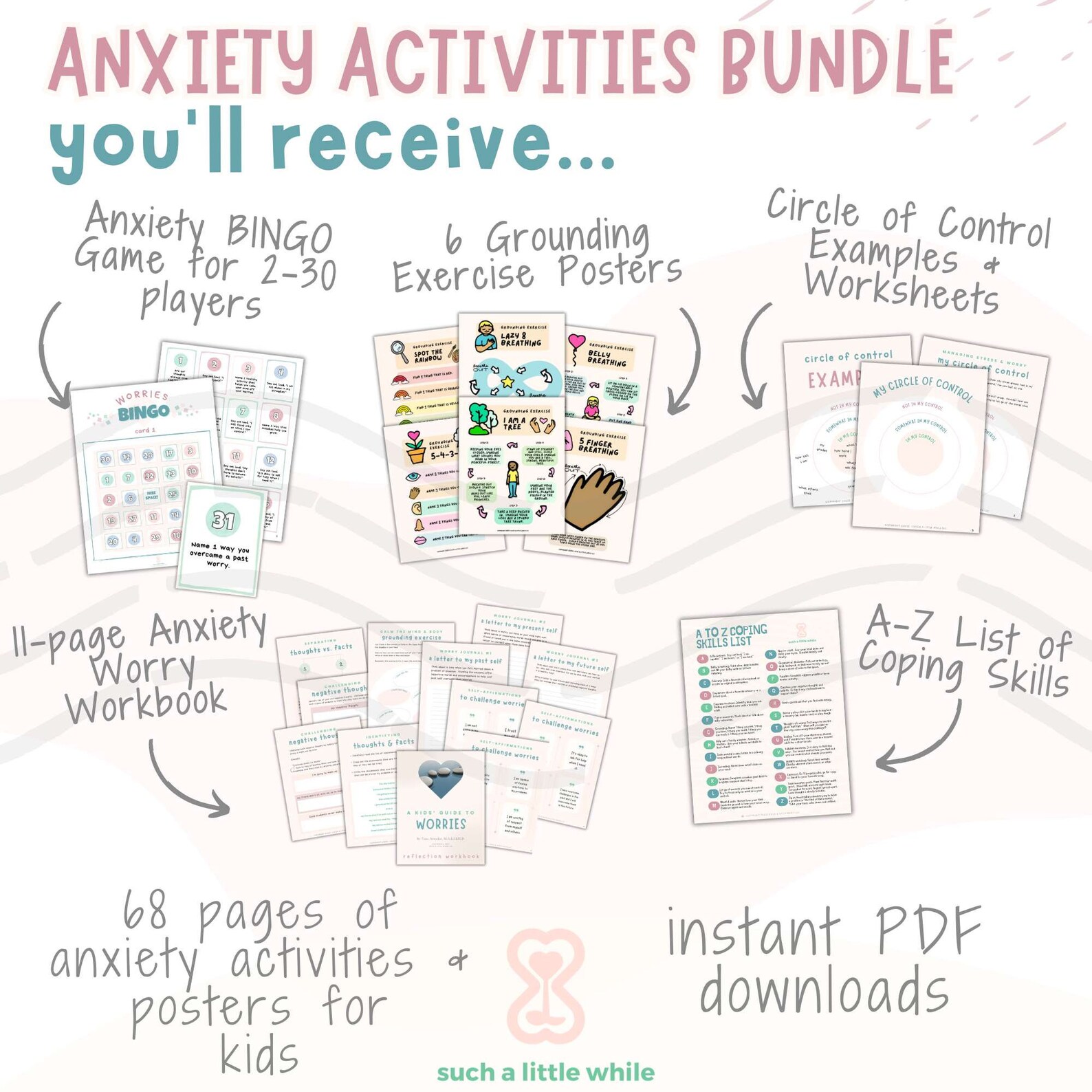 Anxiety Activities for Kids PDF Bundle | SEL Grounding Activities, List ...