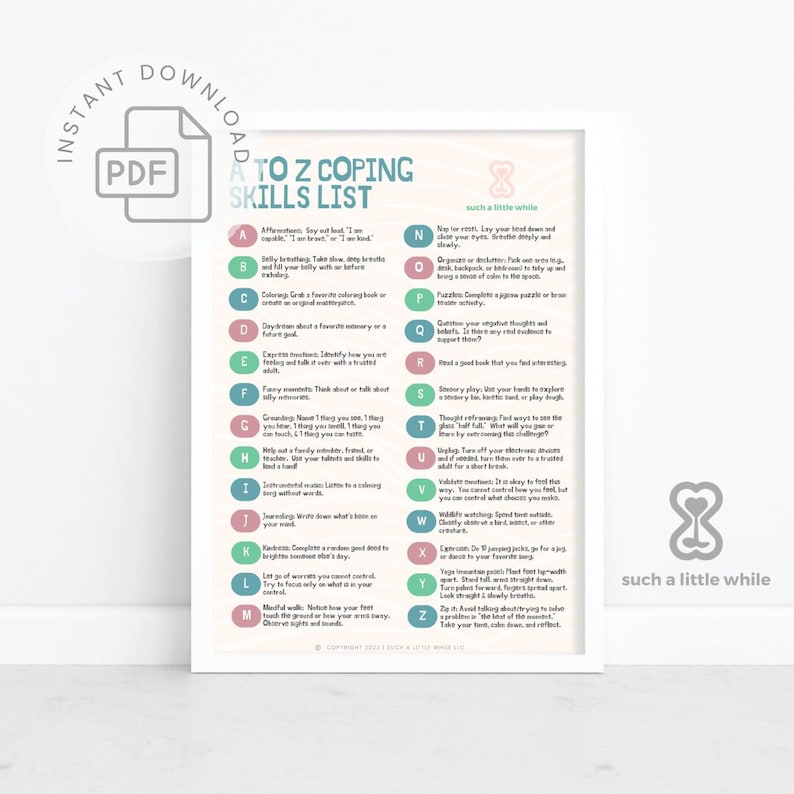 A-Z List of Coping Skills for Kids PDF | Printable Abcs of Coping ...
