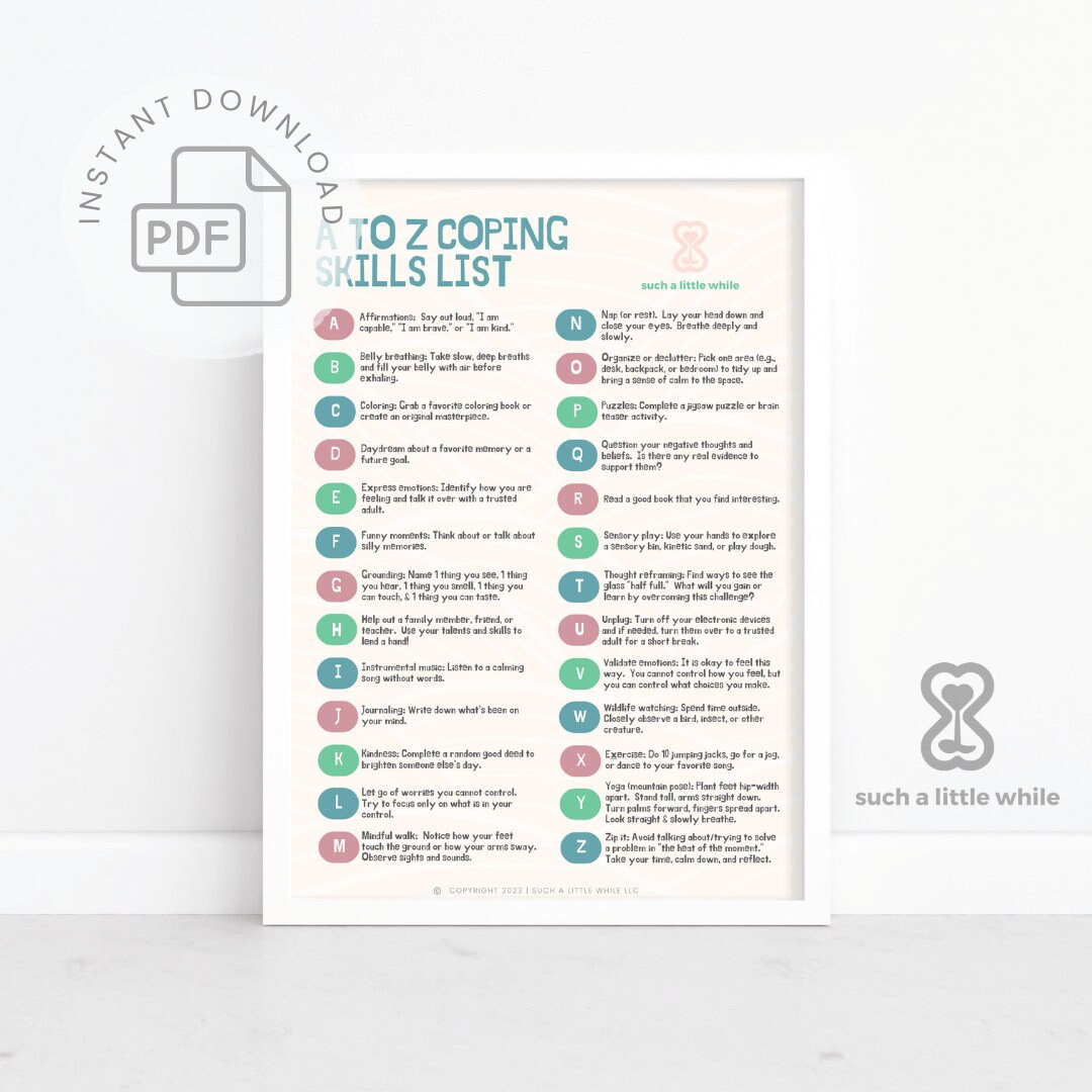 A-Z List of Coping Skills for Kids PDF | Printable Abcs of Coping ...