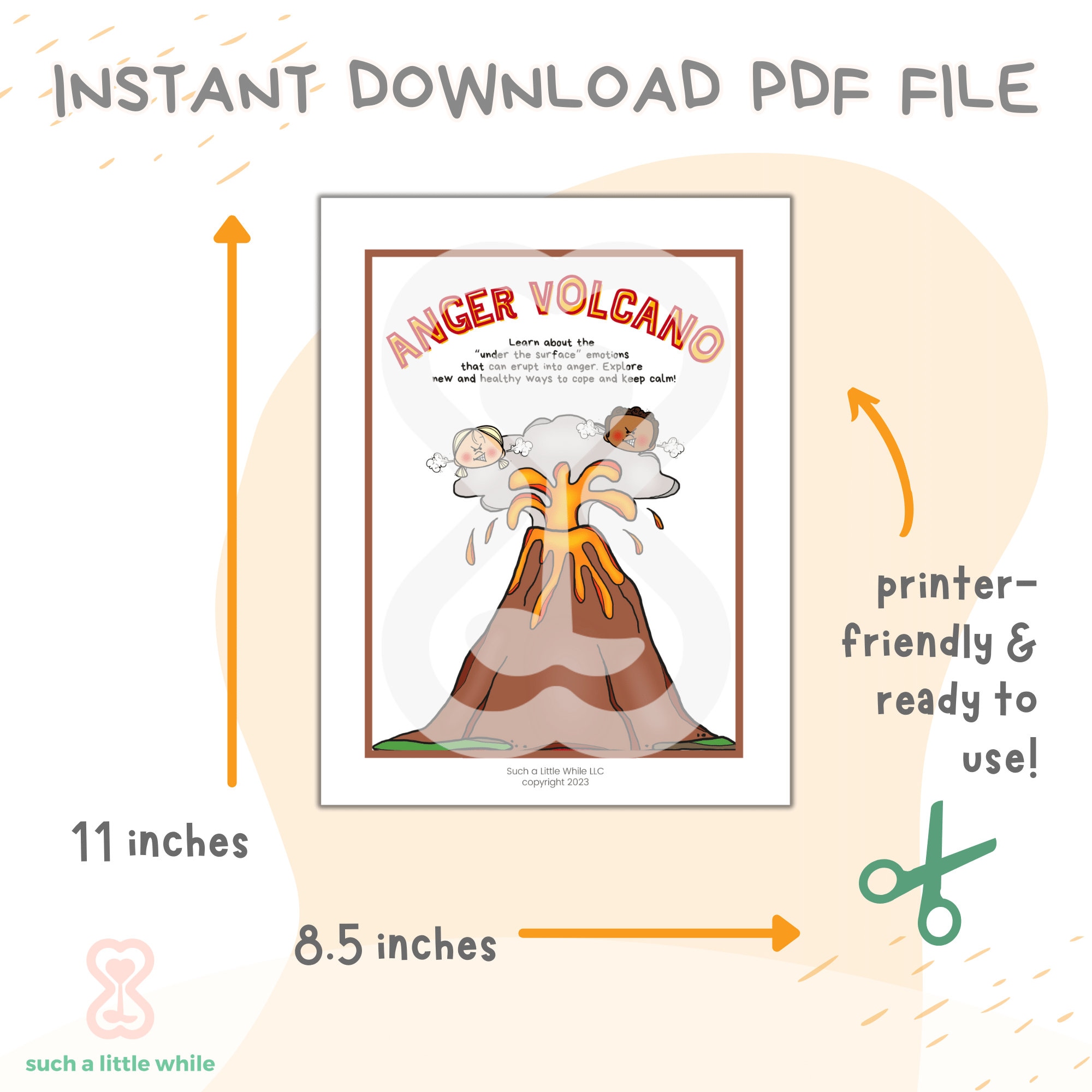 Anger Volcano Worksheets PDF for Kids | Printable Anger Metaphor SEL ...