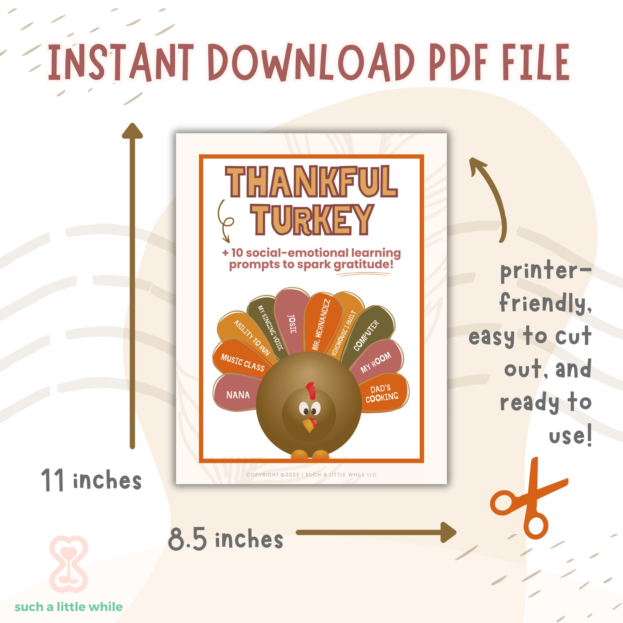 Thankful Turkey Printable Activity Kit PDF With Thanksgiving Gratitude ...