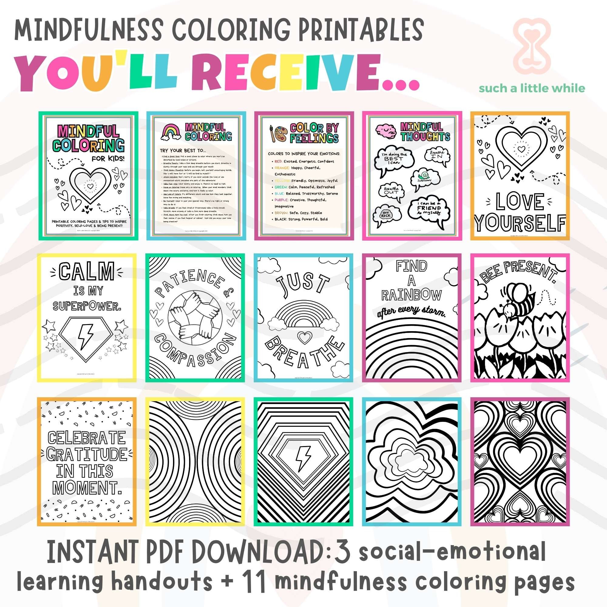 Mindfulness Coloring Printables for Kids | Easy Mindfulness Coloring ...