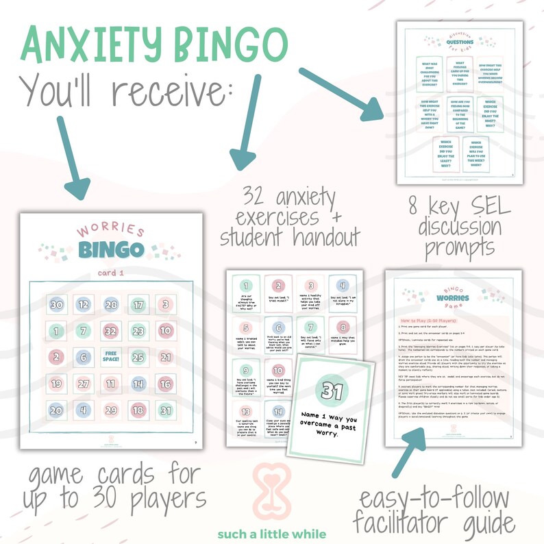 Anxiety BINGO Worry Game for Kids PDF | Worry Activities for Elementary ...