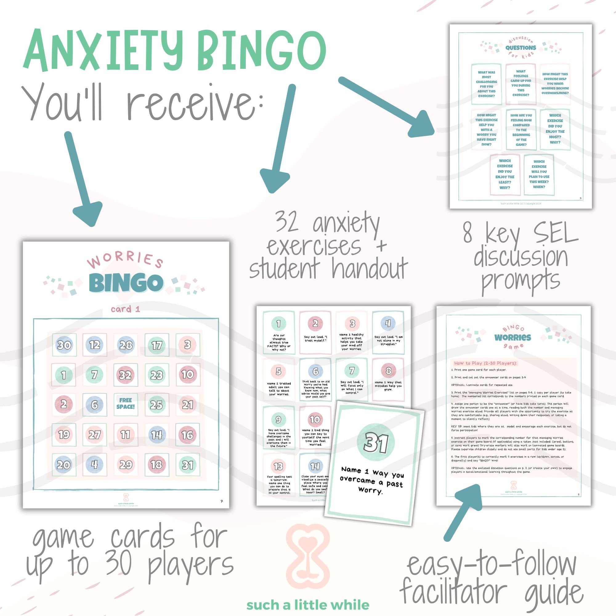 Anxiety BINGO Worry Game for Kids PDF | Worry Activities for Elementary ...